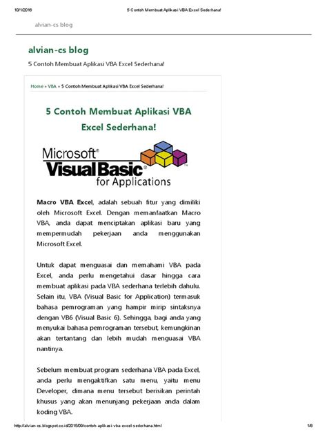 5 Contoh Membuat Aplikasi Vba Excel Sederhana Pdf