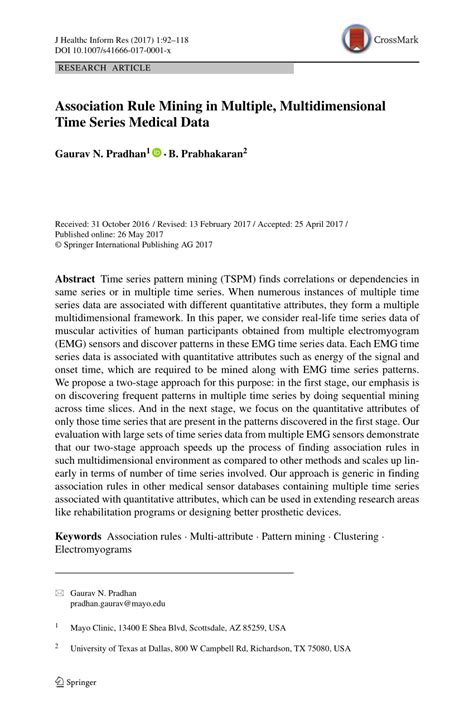 Pdf Association Rule Mining In Multiple Multidimensional Time Series Medical Data
