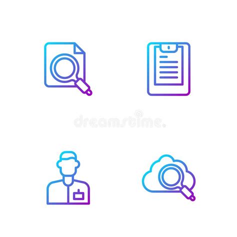 Set Line Search Cloud Computing Analyst Engineering Concept With Folder And Server Data Report