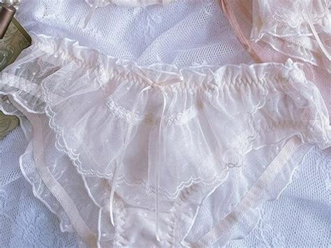Ivory White Sheer Lace Ruffle Panty Double Layer Wavy Flutter