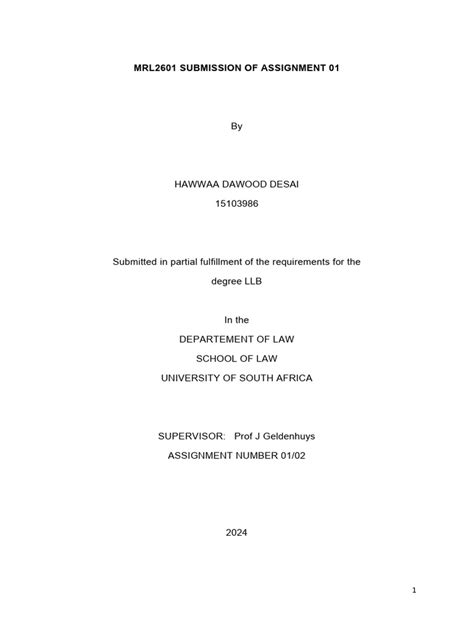 Mrl2601 Submission Of Assignment 01 Pdf Fiduciary Common Law