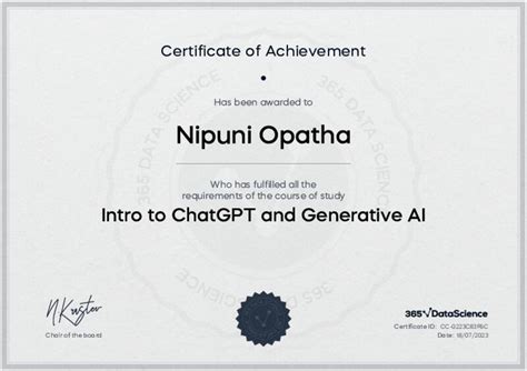 Nipuni Opatha On Linkedin Certificate Of Achievement Intro To Chatgpt And Generative Ai 365