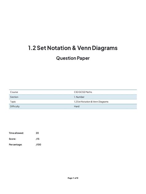 12 Set Notation And Venn Diagrams Hard P2 Pdf Mathematics