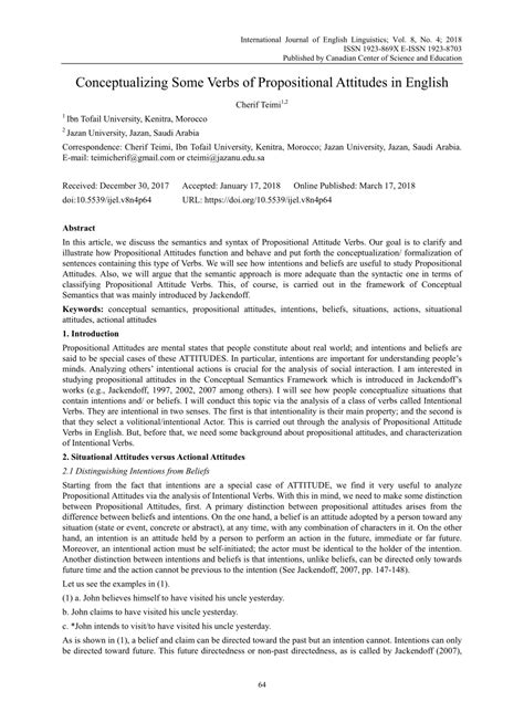 Pdf Conceptualizing Some Verbs Of Propositional Attitudes In English