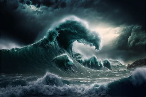 Premium Photo Giant Tsunami Waves Digital Illustration Painting Artwork