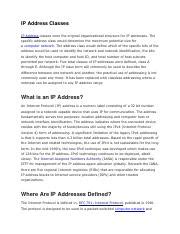 IP Address Classes Pdf IP Address Classes IP Address Classes Were The Original Organizational
