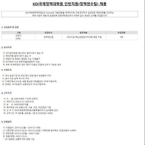 Kdi국제정책대학원 정책연수팀 인턴 채용 ~1217 공모전 대외활동 링커리어