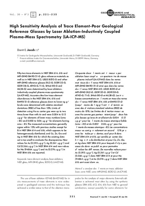 Pdf High Sensitivity Analysis Of Trace Element‐poor Geological Reference Glasses By Laser