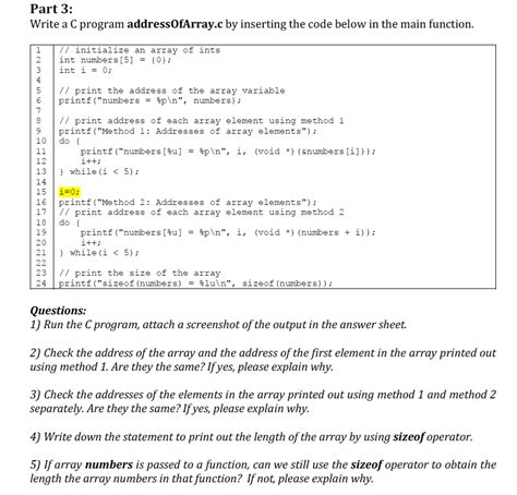 Solved Part Write A C Program Addressofarray C By Chegg Com