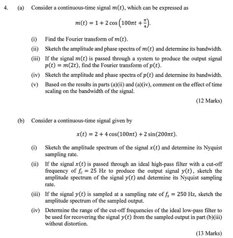 Solved A Consider A Continuous Time Signal M T Which Chegg Com