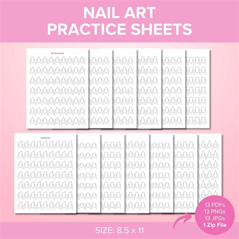 Printable Nail Art Practice Sheets Nail Design Sketch Templates
