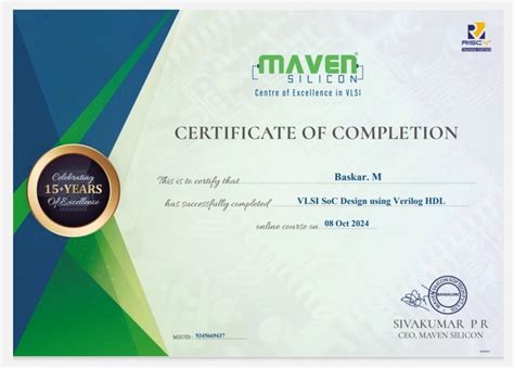baskar m on linkedin i completed the course vlsi soc design using