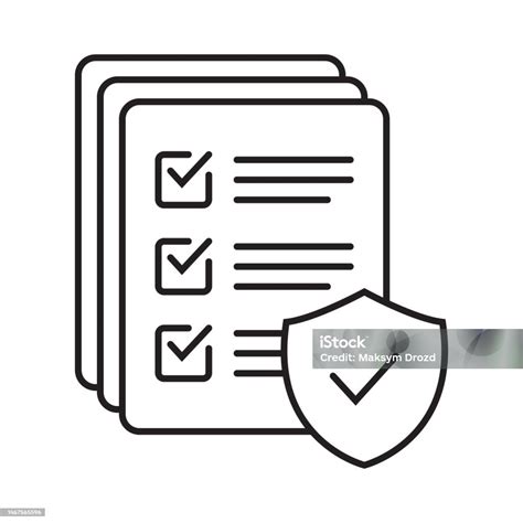Checklist And Shield Line Icon Insurance Policy Concept Data Document Security Vector Icon Stock