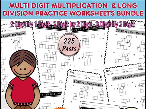 Multi Digit Multiplication And Long Division Practice Worksheets Bundle Teaching Resources