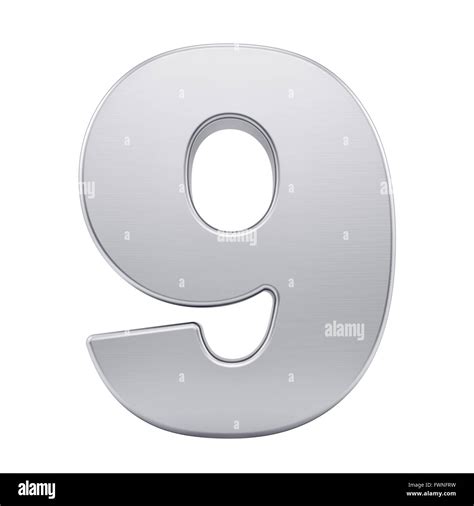 render of the number 9 with brushed metal texture, isolated on white ...