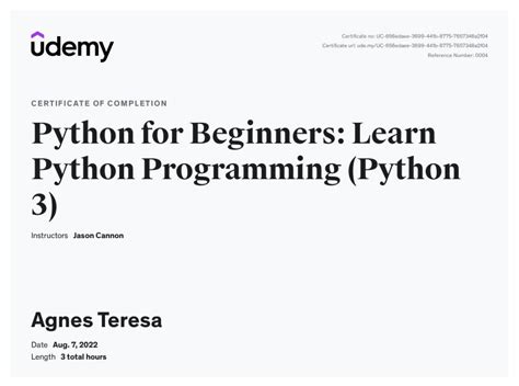 Agnes Teresa On Linkedin Check Out This Certificate I Got For Python For Beginners Learn Python