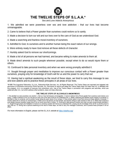 The Twelve Steps of SLAA | PDF | Twelve Step Program | Alcoholics Anonymous