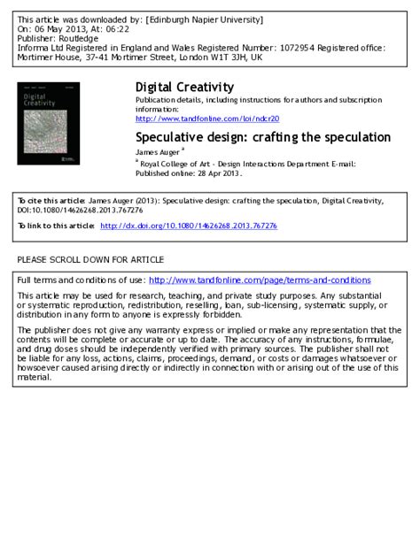 Pdf Speculative Design Crafting The Speculation