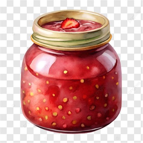 항아리에 담긴 딸기잼의 수채화 그림 딸기 잼 항아리 수채화 잼병 수채화 딸기잼 Png 일러스트 및 이미지 에 대한 무료