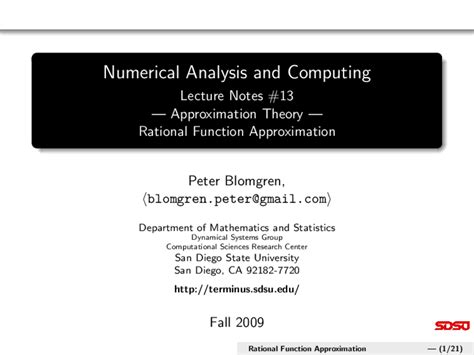Rational Function Approximation Lecture Notes 13 Math 541 Docsity