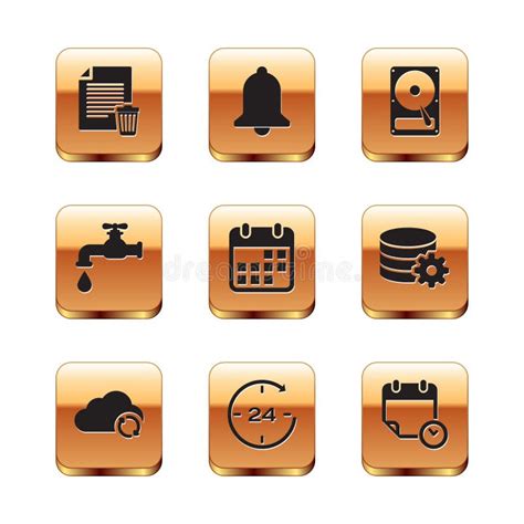 Set Delete File Document Cloud Sync Refresh Clock 24 Hours Calendar Water Tap And Hard Disk