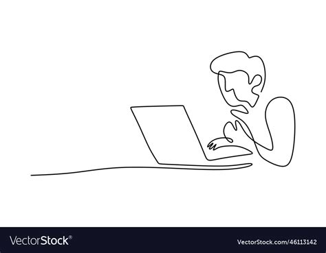 One Continuous Single Line Of Man Typing Vector Image