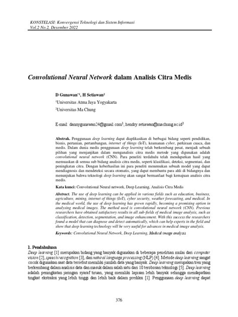 Convolutional Neural Network Dalam Analisis Citra Medis D Gunawan H
