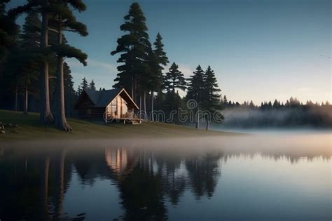 Serene Nature Escapea Peaceful Hyper Realistic Scene Of A Cabin In