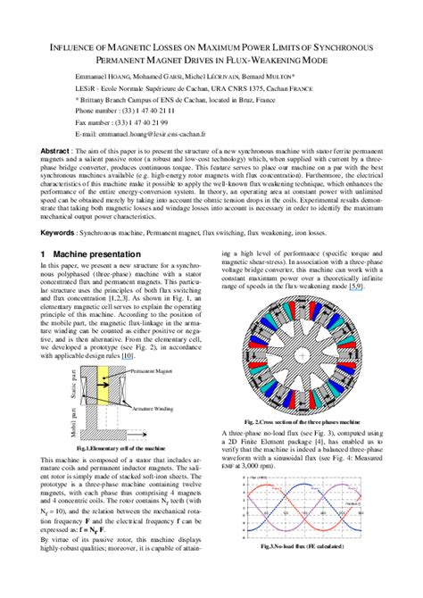 Pdf Influence Of Magnetic Losses On Maximum Power Limits Of Synchronous Permanent Magnet