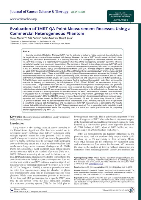 pdf evaluation of imrt qa point measurement rocesses using a