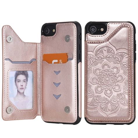 Iphone 78se 2020 Embossed Wallet Magnetic Stand Case Rose Gold