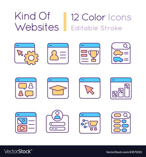 Kind Of Websites Rgb Color Icons Set Royalty Free Vector