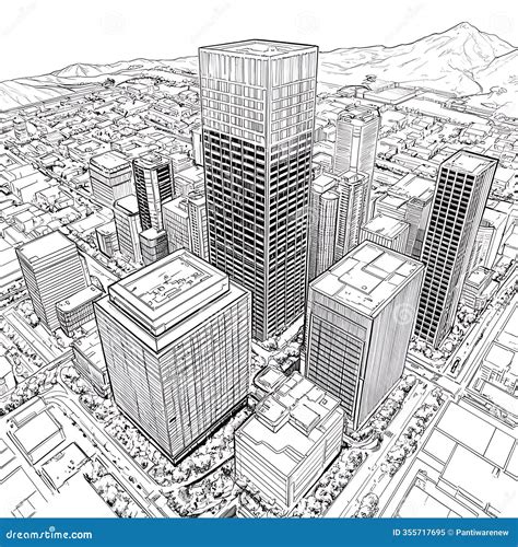 Urban Skyline Coloring Page For Young Artists Stock Illustration