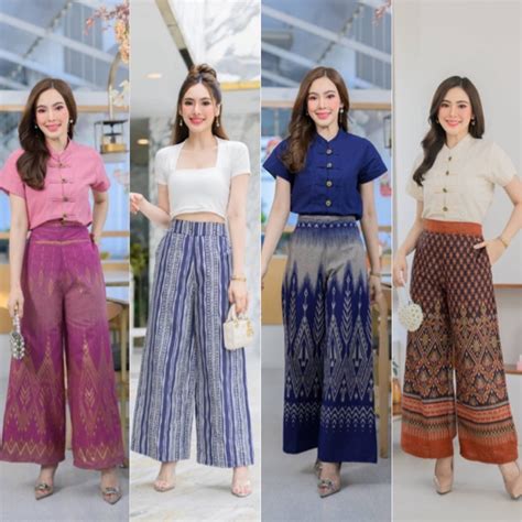 Thai Pattern Flared Pants Elastic Back Waist [special Size For Fat