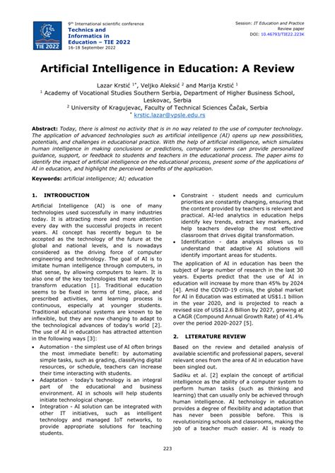 Pdf Artificial Intelligence In Education A Review