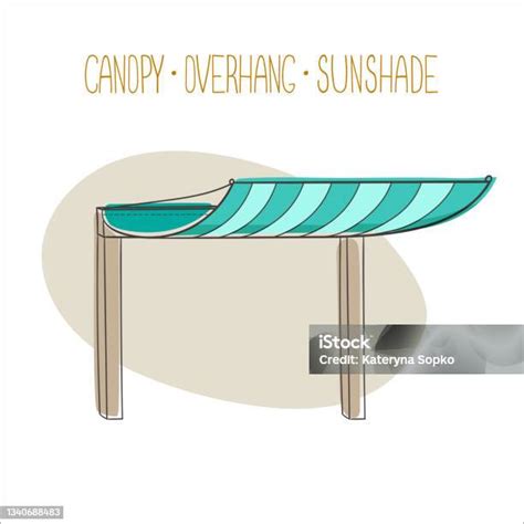 테닝 텐트 차양 선쉐이드 캐노피의 단일 벡터 이미지 작곡 인쇄 광고 초대장 배너 로고를위한 만화 플랫 스타일의 세련된 일러스트 캐노피에 대한 스톡 벡터 아트 및 기타 이미지
