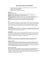 Sets And Functions Lesson Review Docx Sets And Functions Lesson Review Express Sets Using