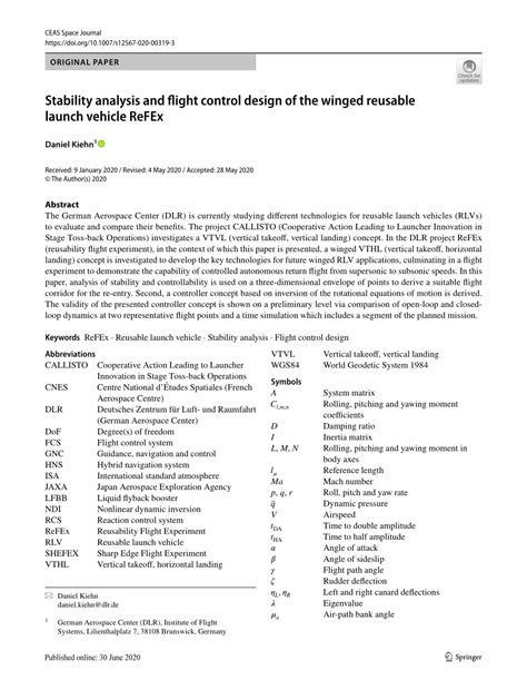 PDF Stability Analysis And Flight Control Design Of The Winged Reusable Launch Vehicle ReFEx