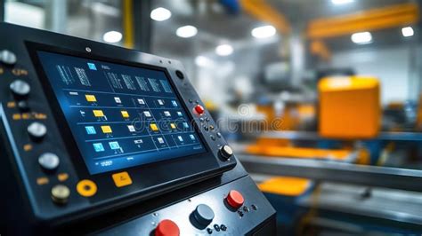 Industrial Control Panel Operating Machinery In Modern Automated Manufacturing Facility Stock