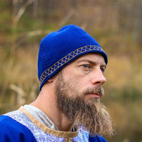 Medieval Cap From Wool Woolen Viking Hat Headwear With Embroidery