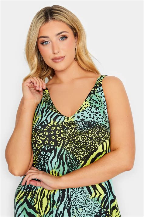 Yours Curve Green Mixed Animal Print Beach Dress Yours Clothing