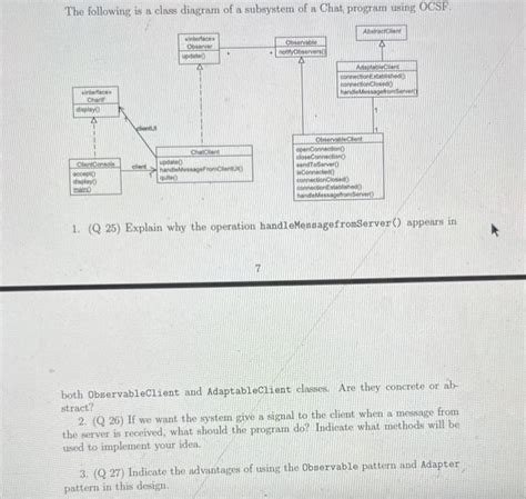 Solved The Following Is A Class Diagram Of A Subsystem Of A