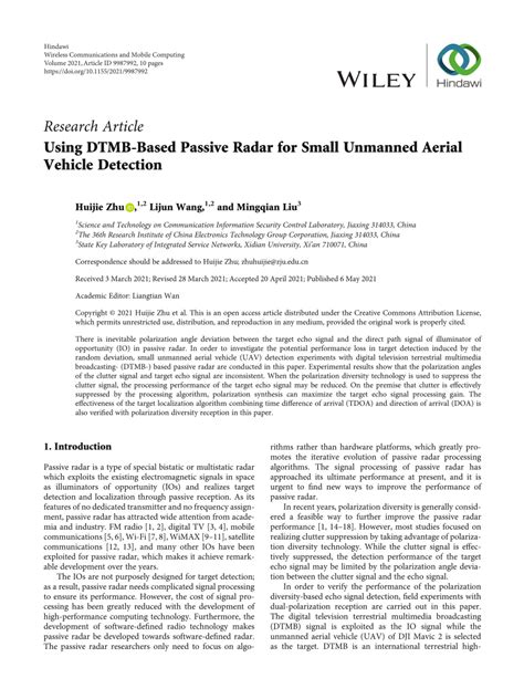Pdf Using Dtmb Based Passive Radar For Small Unmanned Aerial Vehicle Detection