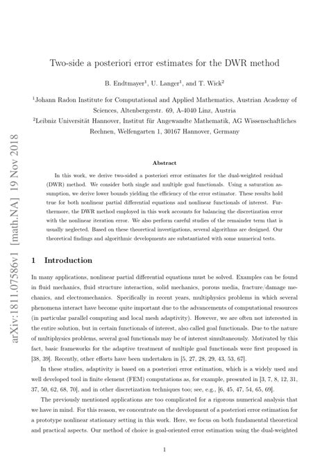 Pdf Two Side A Posteriori Error Estimates For The Dwr Method