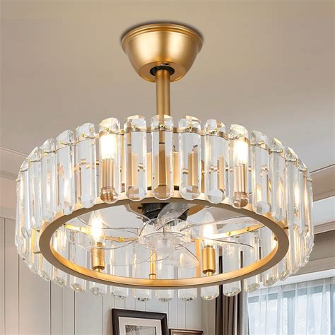 Frixchur Gold Crystal Fandelier Ceiling Fan With Lights Remote 20 7