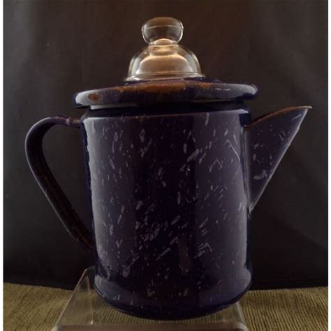 Blue And White Enamelware Percolator Coffee Pot