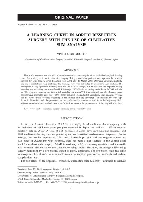 (PDF) A learning curve in aortic dissection surgery with the use of cumulative sum analysis