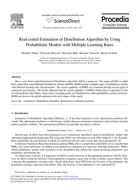 Pdf Real Coded Estimation Of Distribution Algorithm By Using