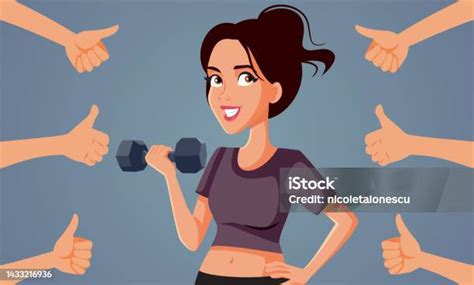 피트니스 스포티 한 여자 감사 벡터 만화 일러스트 레이 션을받는 감탄에 대한 스톡 벡터 아트 및 기타 이미지 감탄 강사 근육 Istock