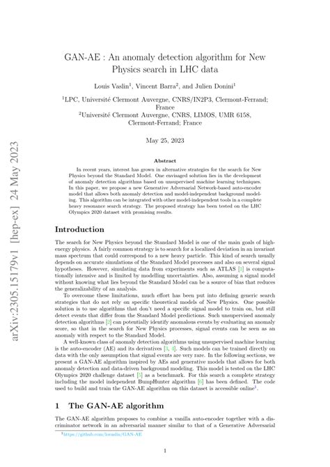 Pdf Gan Ae An Anomaly Detection Algorithm For New Physics Search In Lhc Data